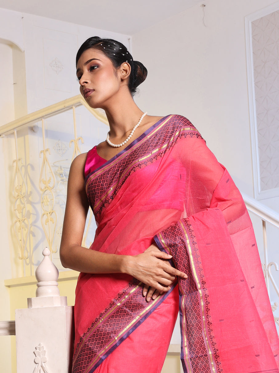 Hot Pink Pure Cotton Taant Saree – Charukriti