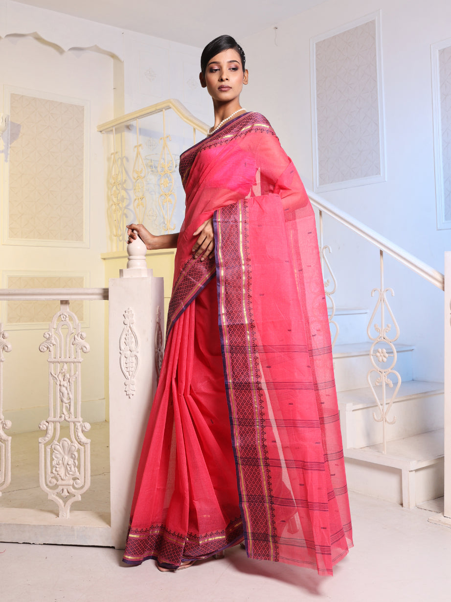 Hot Pink Pure Cotton Taant Saree – Charukriti
