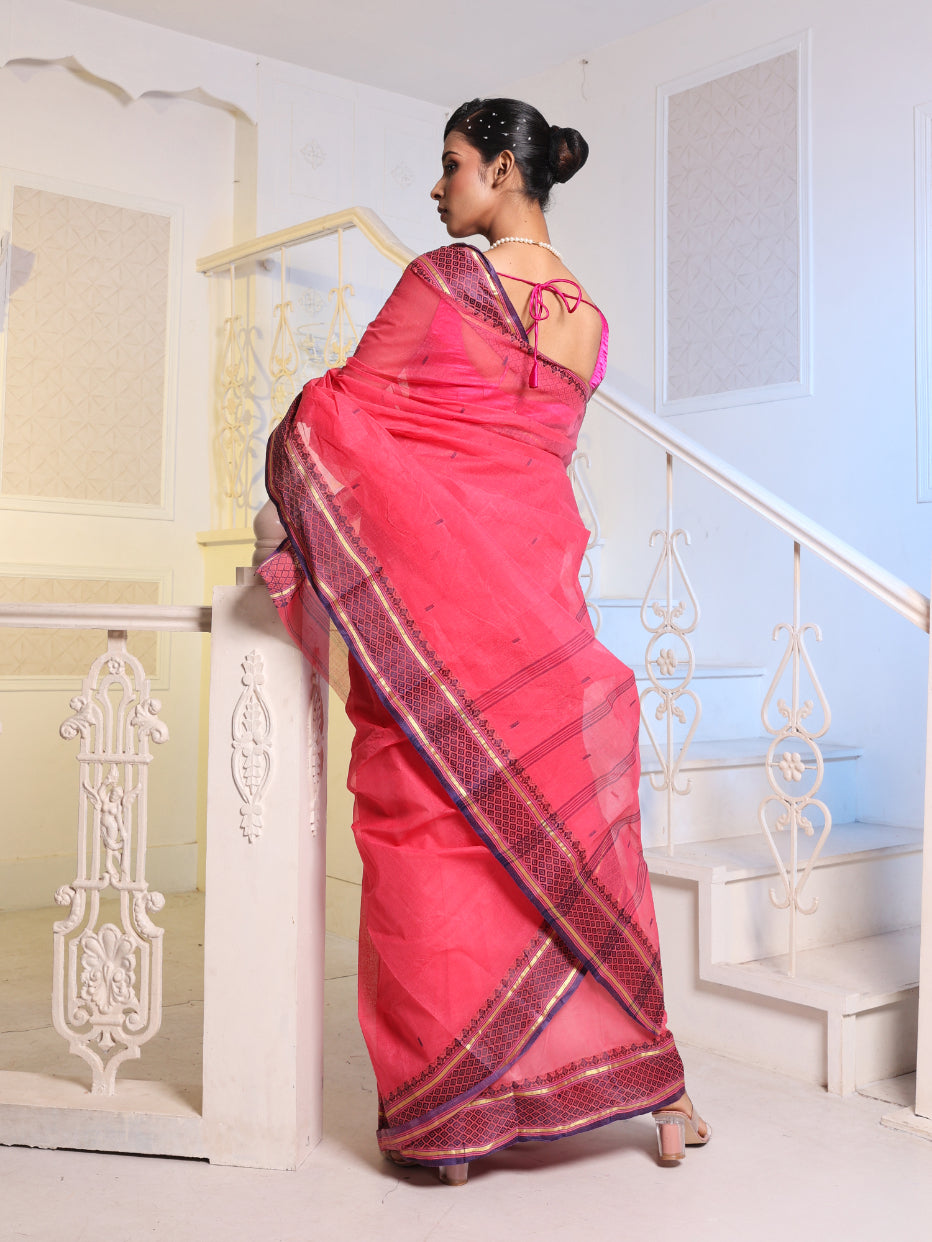 Hot Pink Pure Cotton Taant Saree – Charukriti